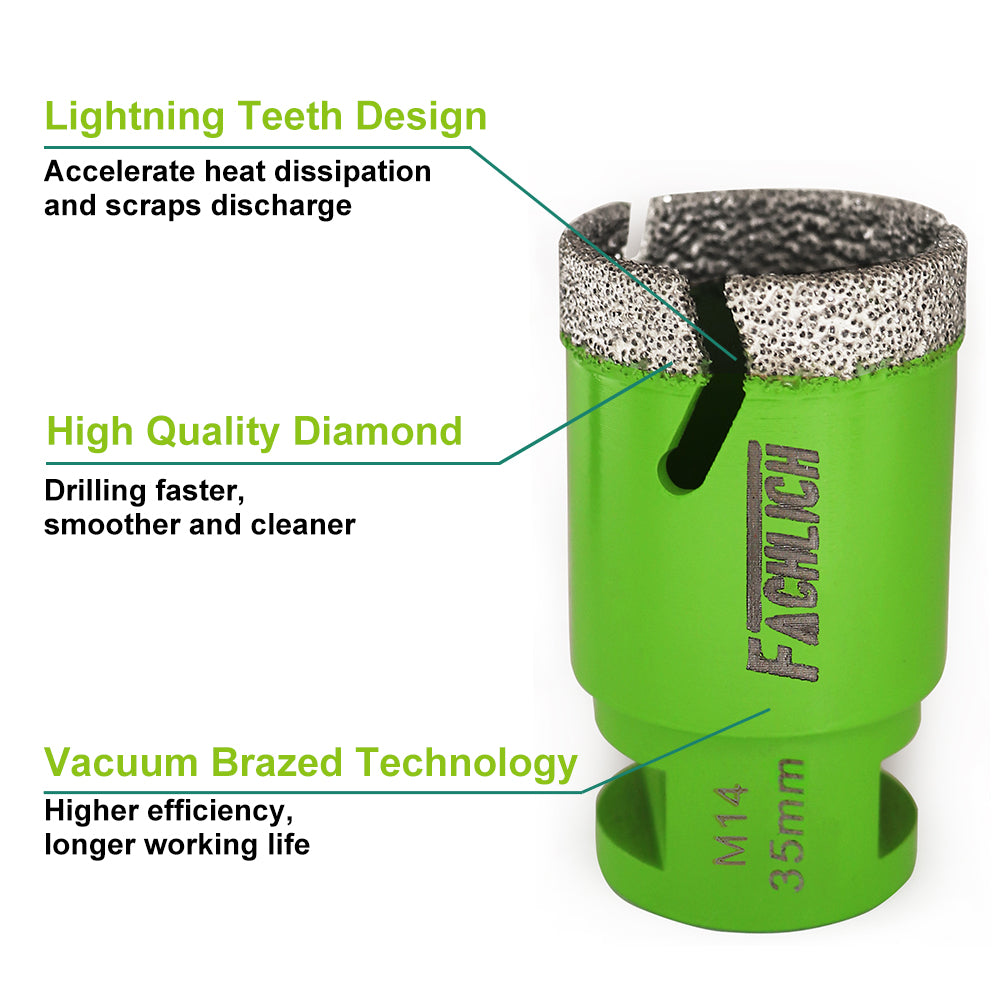 FACHLICH Dry Diamond Drilling Core Bits with M14 Thread for Ceramic ...