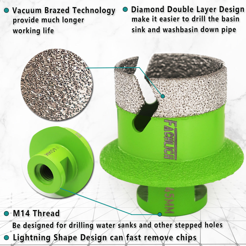FACHLICH Dry Diamond Drill Core Bits with Water Tanks M14 Thread for ...